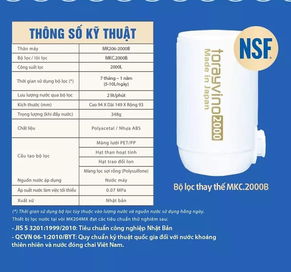 [Mã mới thay thế] Bộ máy lọc nước tại vòi Toray Vino MK206-2000B - PROSTOCK.VN